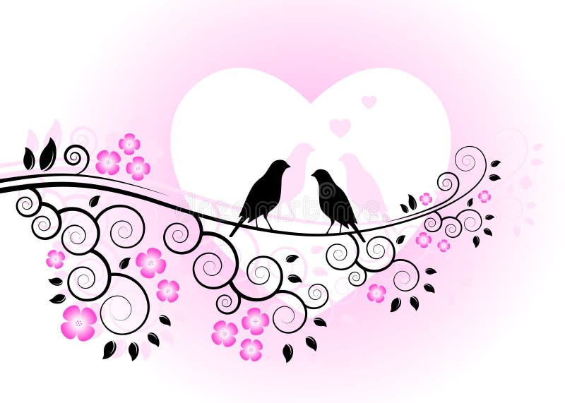 Birds on Branch, Wall Decals, Couple of Birds in Love, Birds Silhouette ...