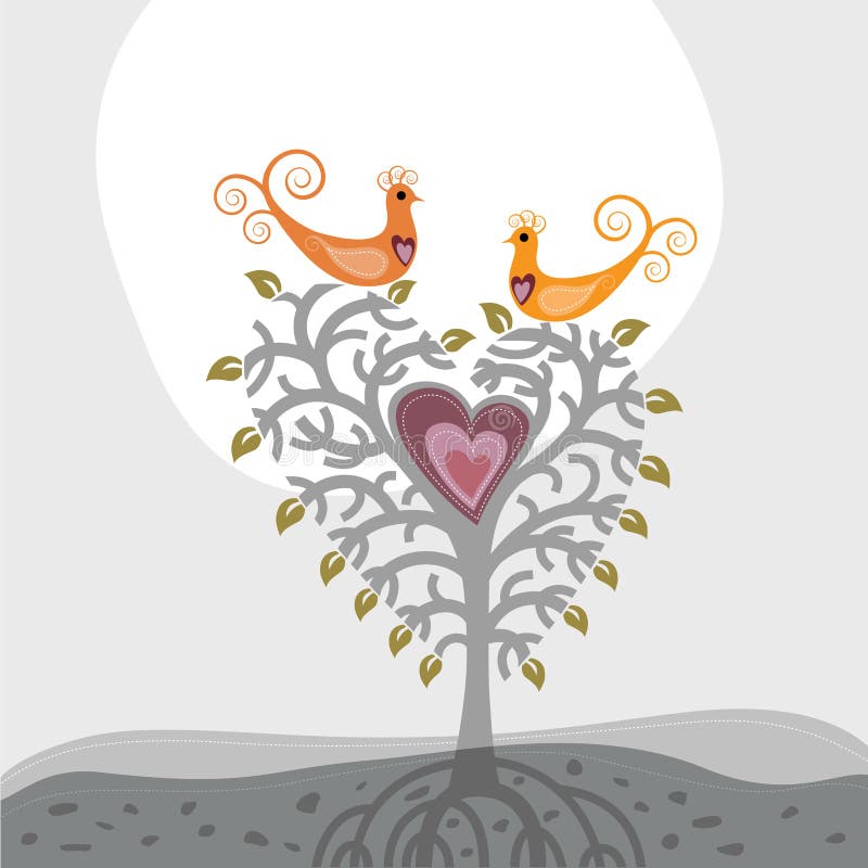 Birds in Love on a Tree Branch Stock Vector - Illustration of romantic ...
