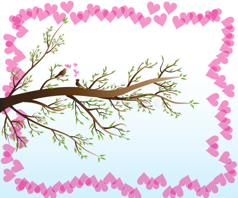 Love Birds in a Spring Branch Tree Vector Stock Vector - Illustration ...