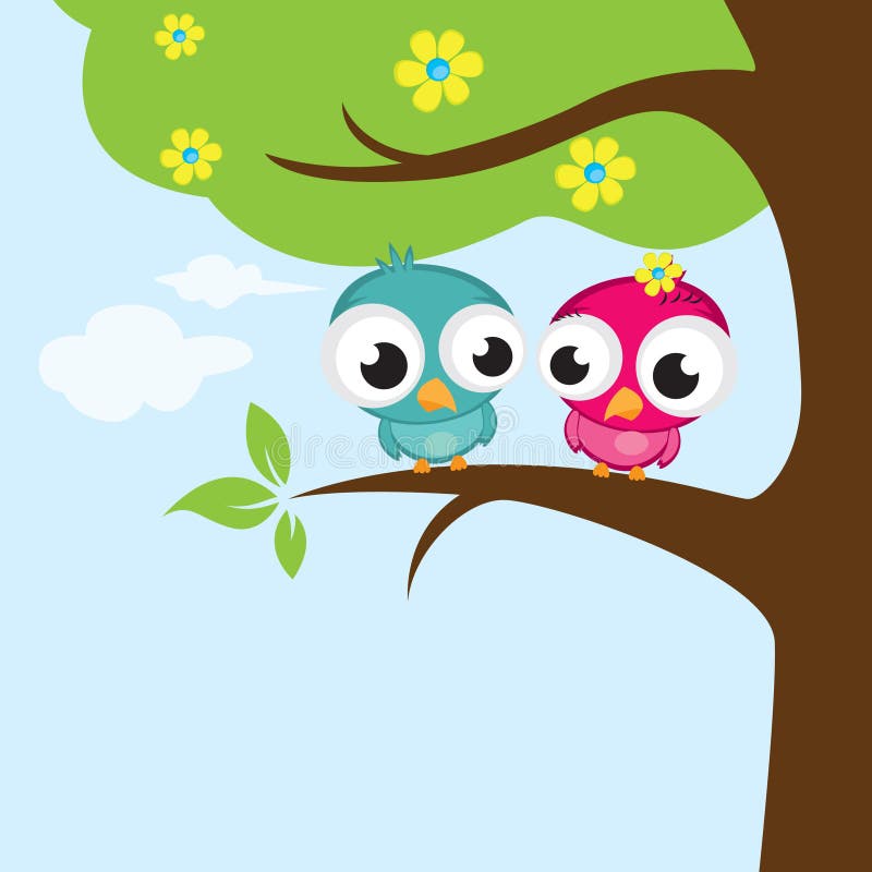 Love Birds on Tree. Vector Illustration Decorative Design Stock Vector ...