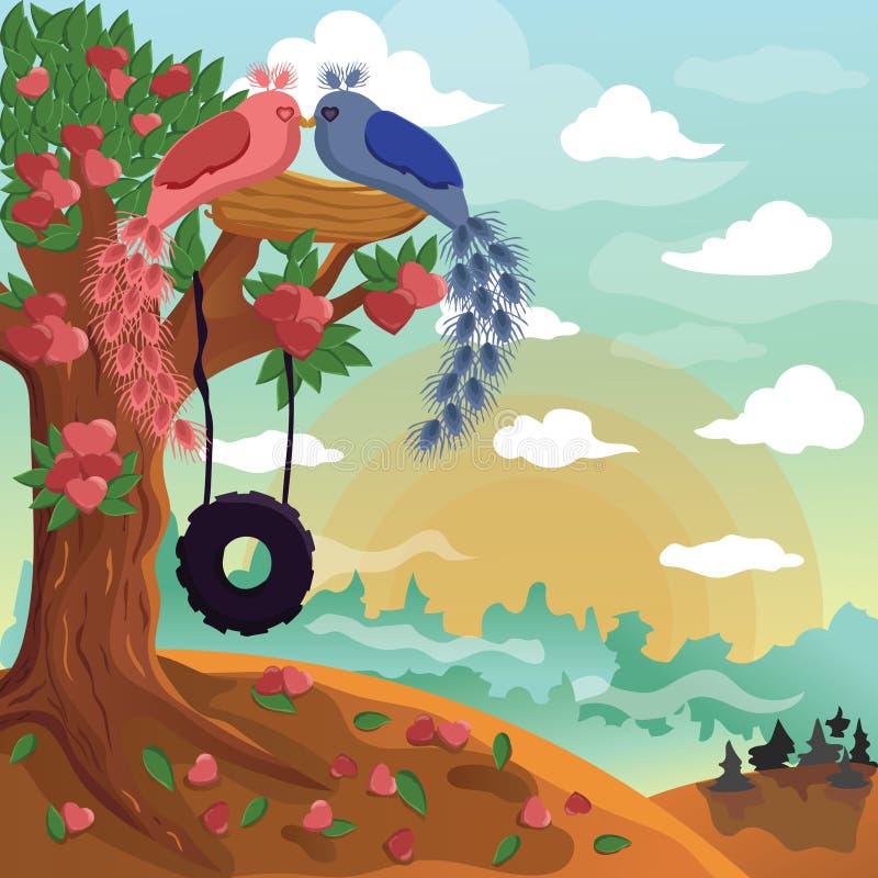 Love Birds on Tree. Vector Illustration Decorative Design Stock Vector ...