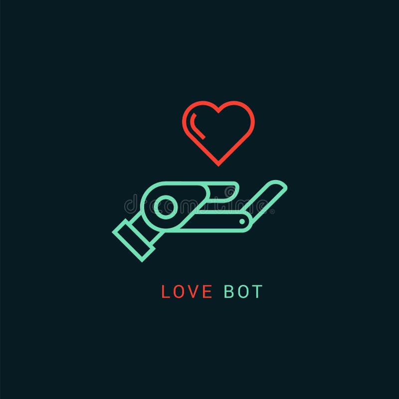 Love Bot. Linear Icon is the Robots Hand with a Heart in Two Colors ...