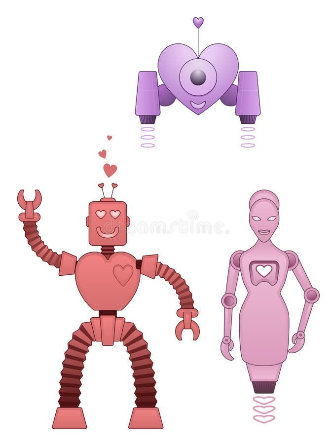 Robots Couple in Love Valentine Card Stock Vector - Illustration of ...