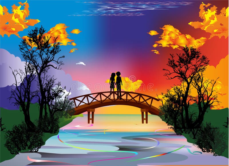 In love on the bridge stock illustration. Illustration of plant - 266990971