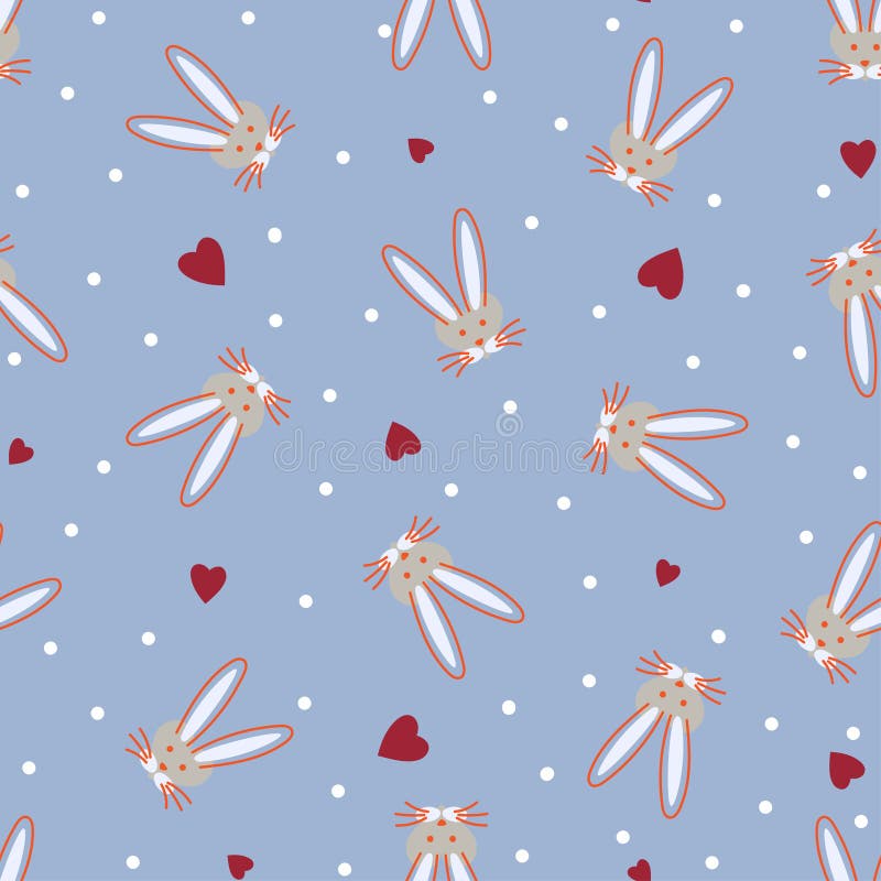 Love Bunny and Hearts, Polka Dot Seamless Pattern. Vector Stock Vector ...