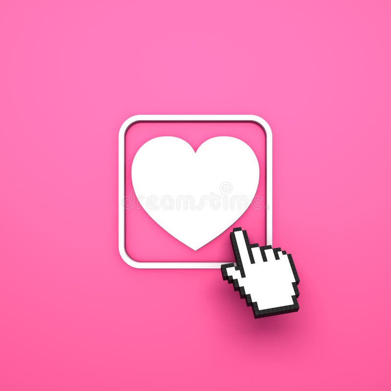 Love Button with Computer Hand Cursor on Pink Background Stock ...