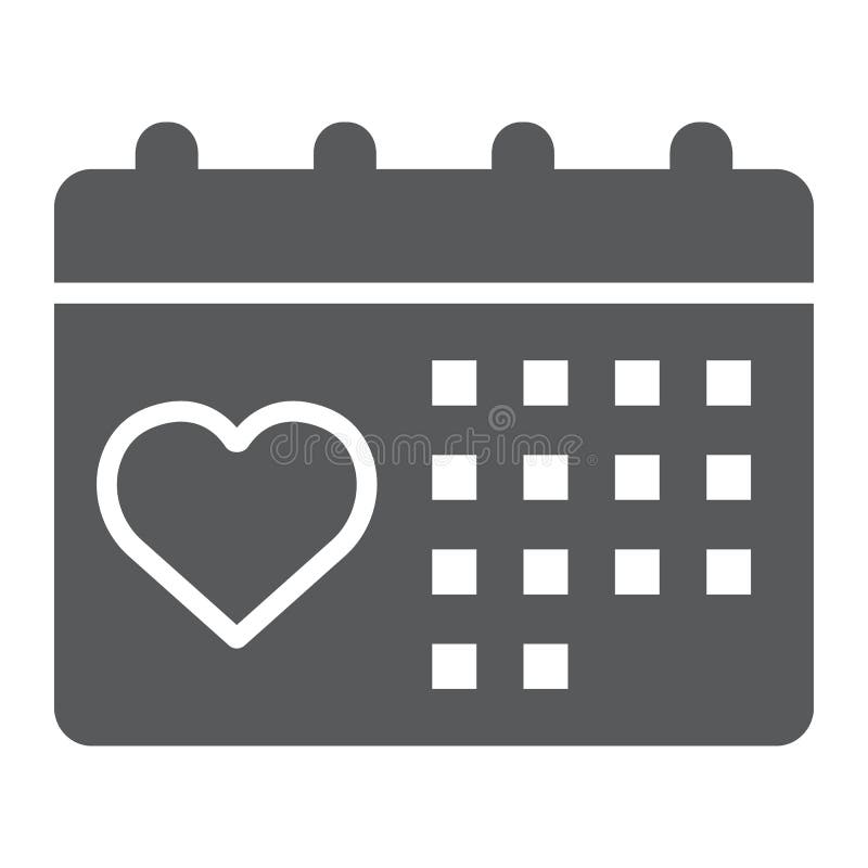 Valentines Day Calendar Glyph Icon, February and Celebration, Love ...