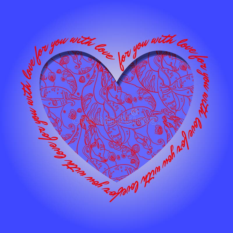 Love Card. Deep Blue Red Heart Design with Abstract Pattern. Stock ...