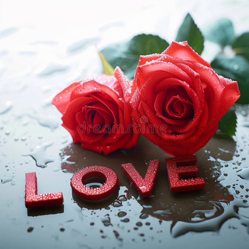 Love Celebration Gift, Red Rose, and the Word Love Stock Illustration ...
