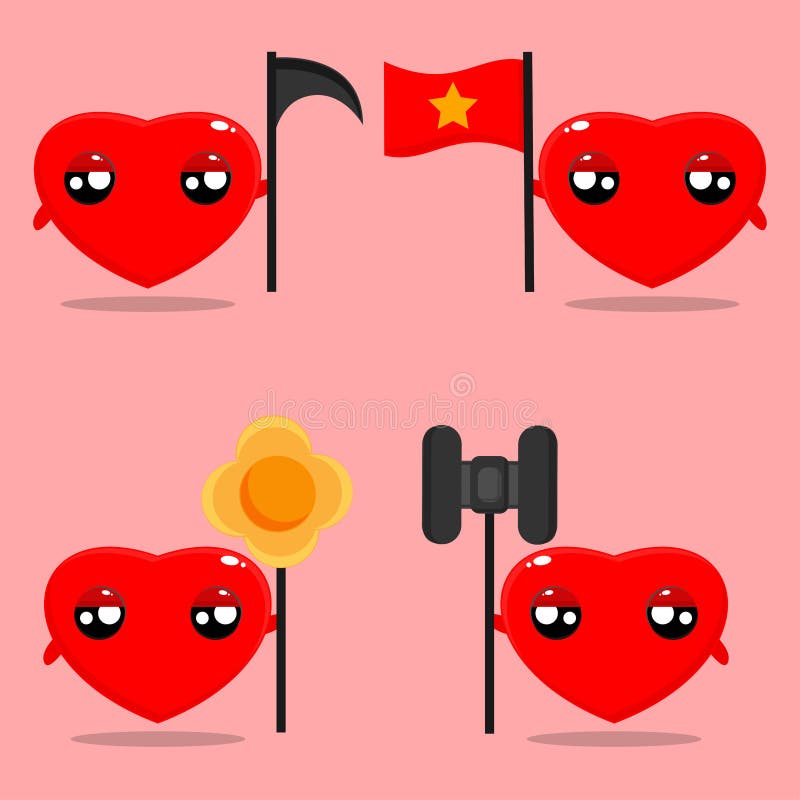 Cute Red Love Cartoon Character with Different Objects Vector ...