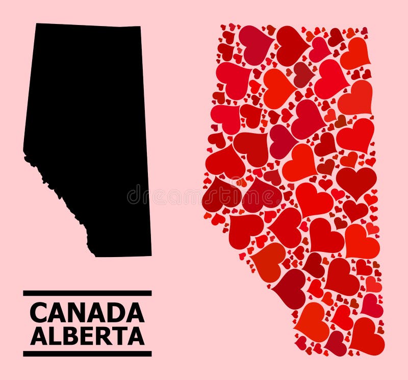 Red Love Collage Map of Alberta Province Stock Vector - Illustration of ...