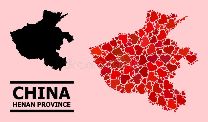 Red Lovely Collage Map of Henan Province Stock Illustration ...