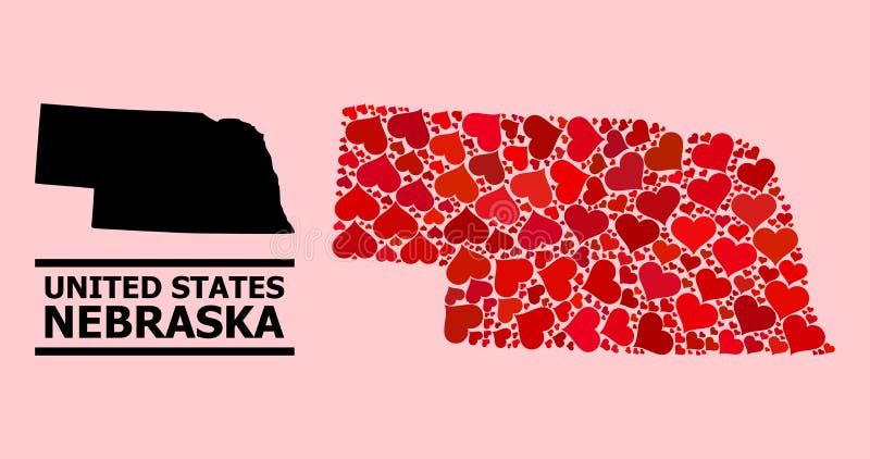 Red Valentine Mosaic Map of Nebraska State Stock Vector - Illustration ...