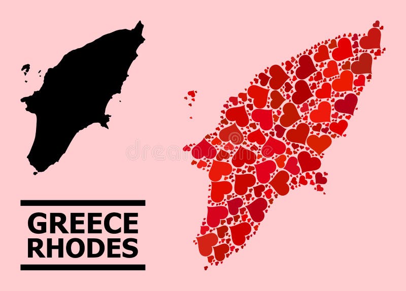 Red Love Heart Pattern Map of Rhodes Island Stock Vector - Illustration ...