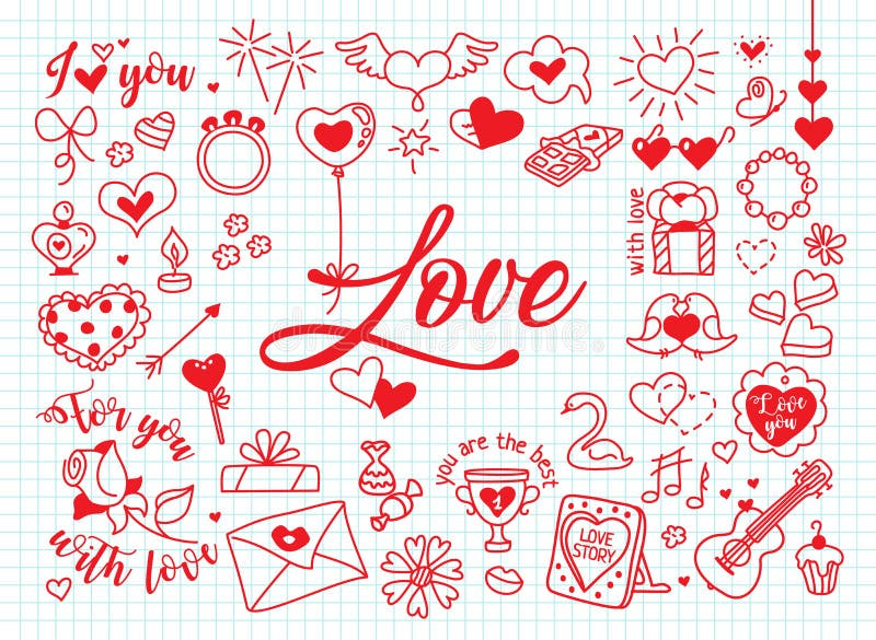 Love Composition in Doodle Style Stock Vector - Illustration of blond ...