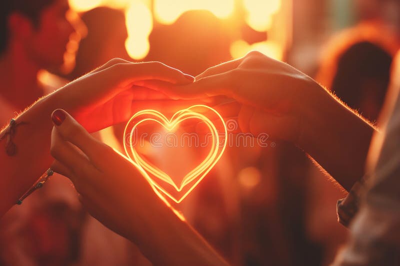 Love Concept. Glow Heart in Hands Extreme Closeup. Generative AI Stock ...
