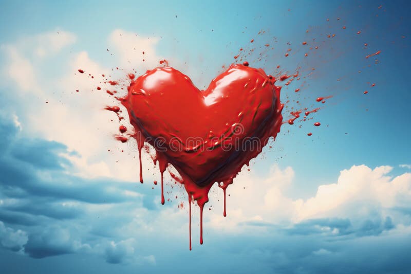 Love Concept, Heart Flying in the Sky with Red Dripping Paint Stock ...