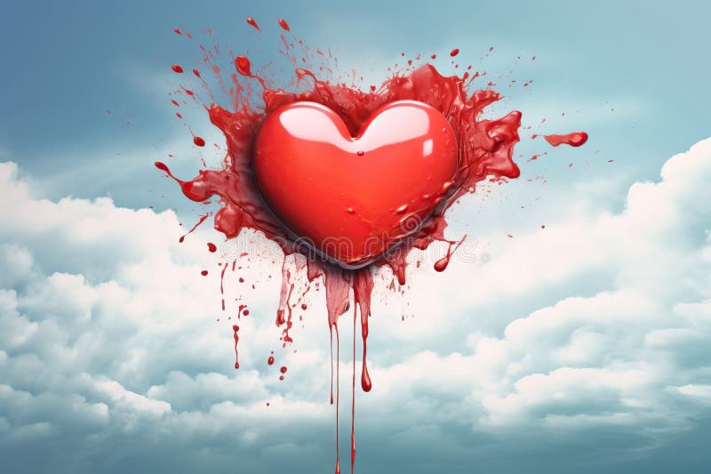 Love Concept, Heart Flying in the Sky with Red Dripping Paint Stock ...