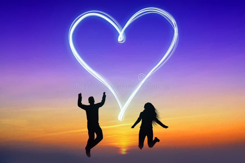 Jumping Couple, Heart Shape - Love Concept Stock Illustration ...