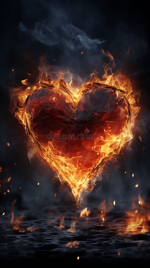 Love Concept Heart Shape in Fire, 3D Rendering with Ice Stock ...
