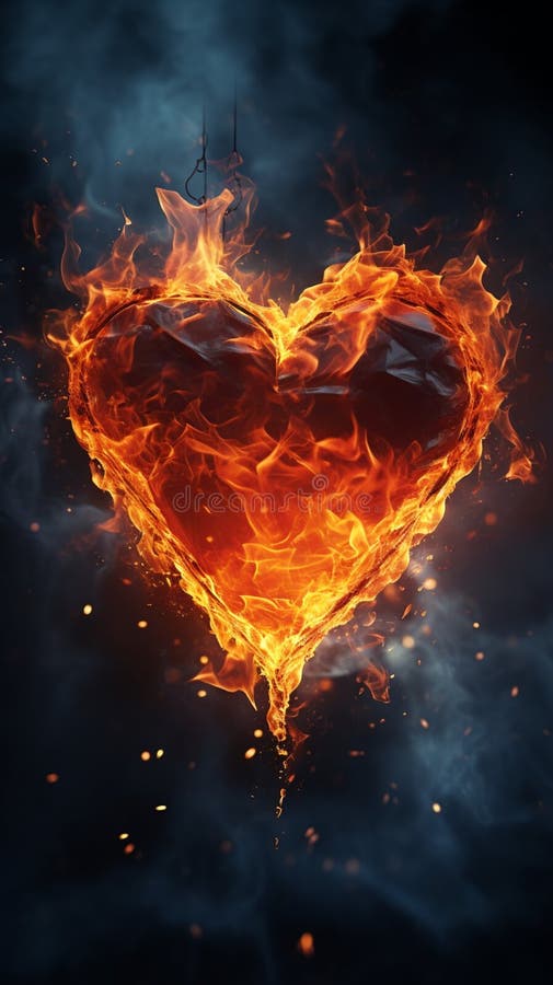 Heart in Fire a Visually Impactful Love Concept, 3D Rendering Stock ...