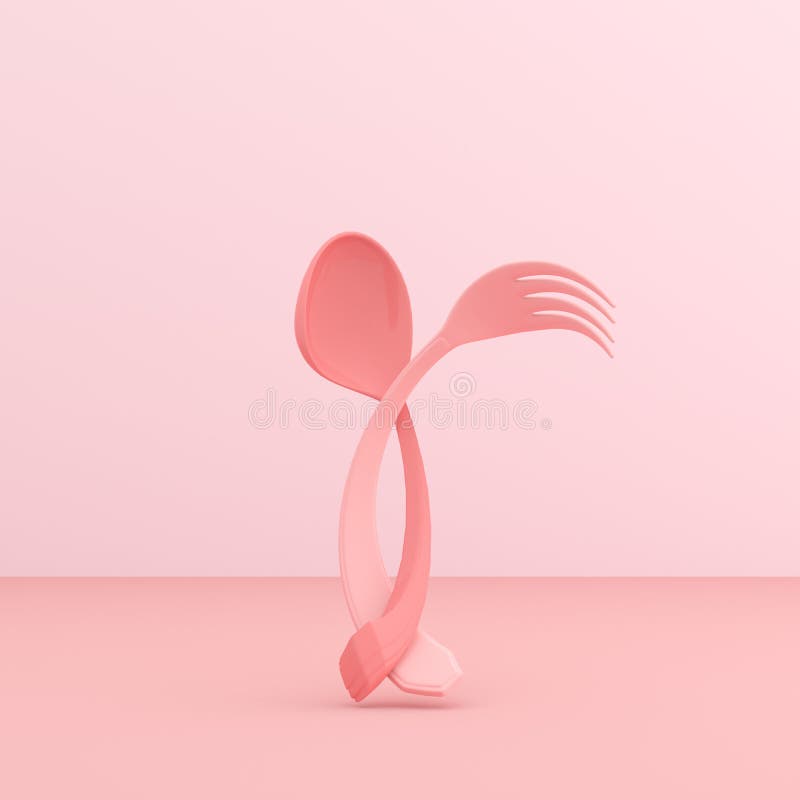 Love Concept, Mock Up of Fork and Spoon Together. 3d Render Stock ...
