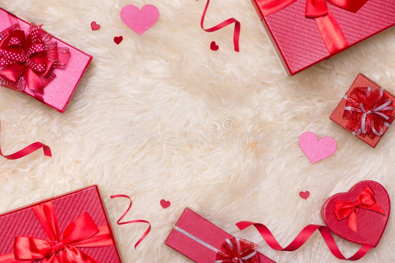 Love Concept. Top View of Red Gift Boxes with Bow. Stock Photo - Image ...