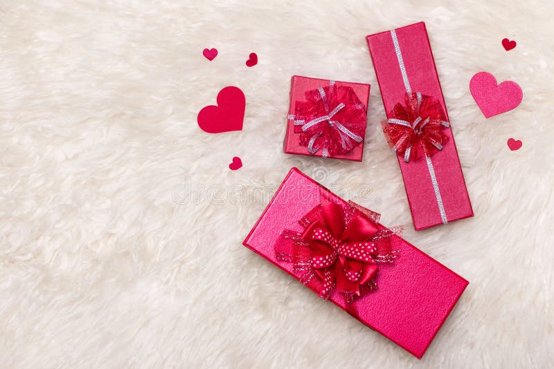 Love Concept. Top View of Red Gift Boxes with Bow. Stock Image - Image ...
