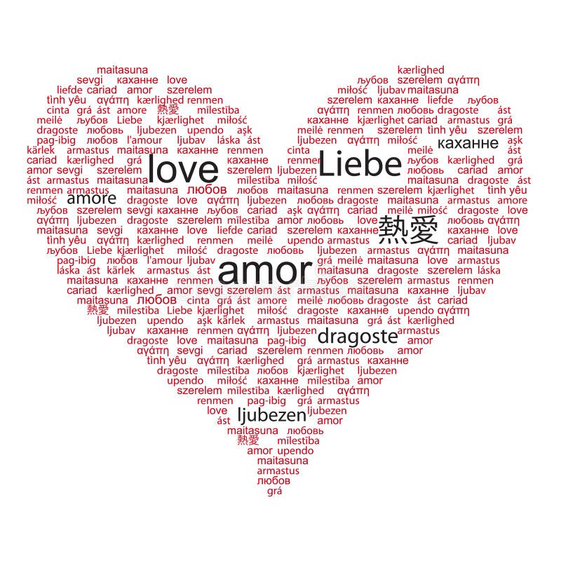 Heart with a Word Love in a Many Languages Stock Vector - Illustration ...