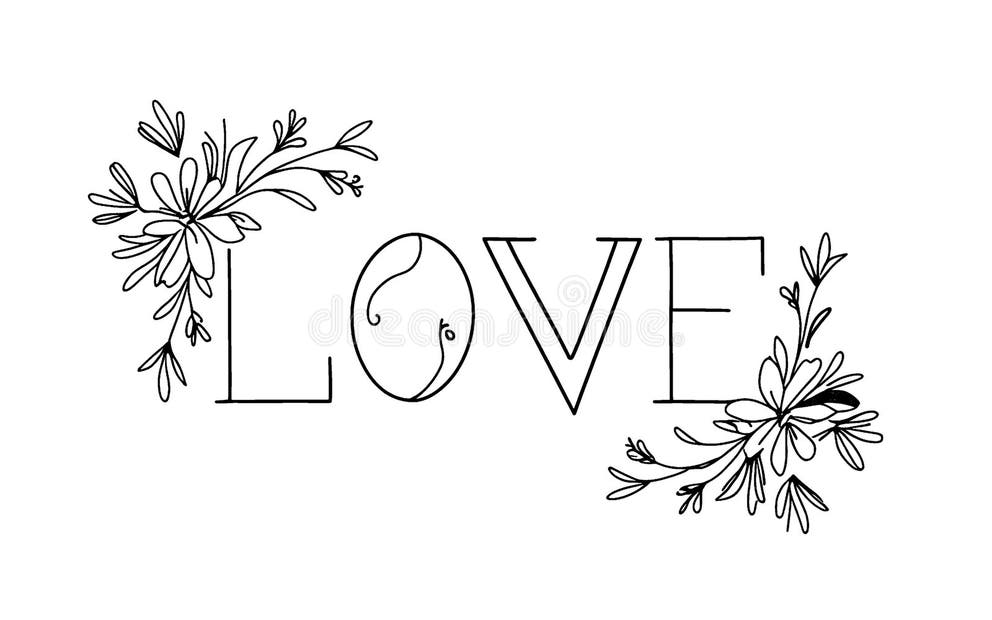 LOVE. Continuous Lines Cursive Script Love Text Stock Illustration ...