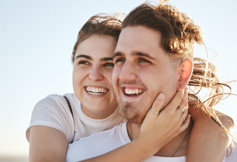 Love Couple And Being Happy While Smile Relax And Embrace With
