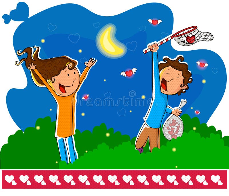 Love Couple Catching Love Flies Stock Vector - Illustration of haert ...