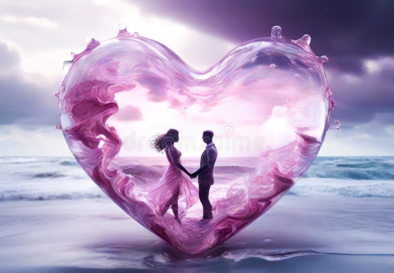 Love Couple Dancing Inside the Crystal Heart Stock Illustration ...
