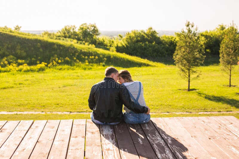 Love Couple Hugging on a Pier in Nature Back View Stock Photo - Image ...