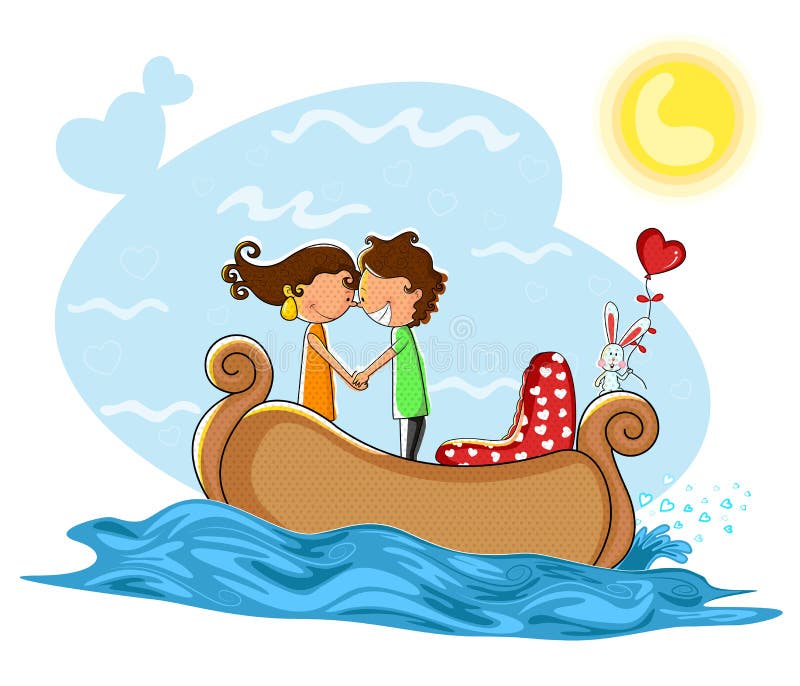 Love couple kissng in boat stock vector. Illustration of friends - 50025867