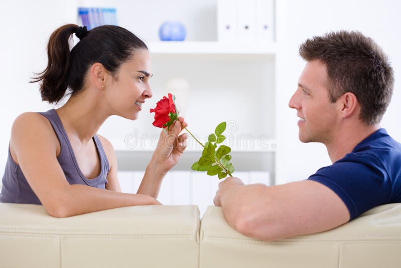 Man Giving a Rose and a Kiss To His Beautiful Wife Stock Photo - Image ...