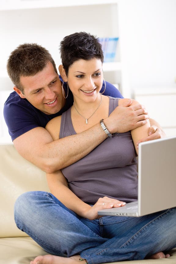 Love Couple Using Laptop Computer Stock Image - Image of home, indoors ...