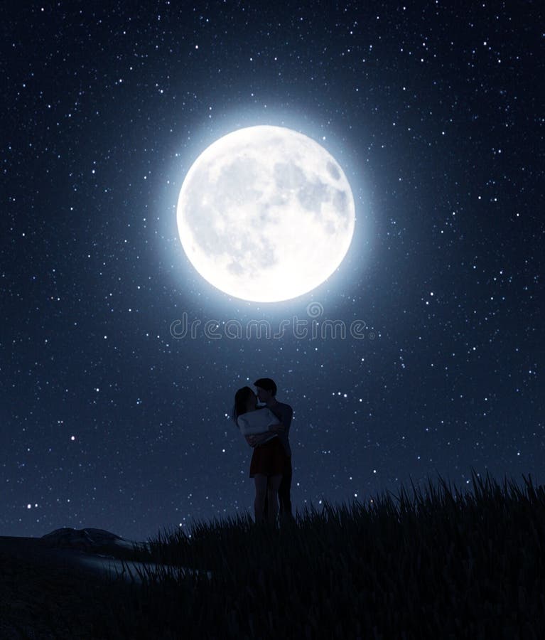 Love Couples Under the Moonlight Stock Illustration - Illustration of ...