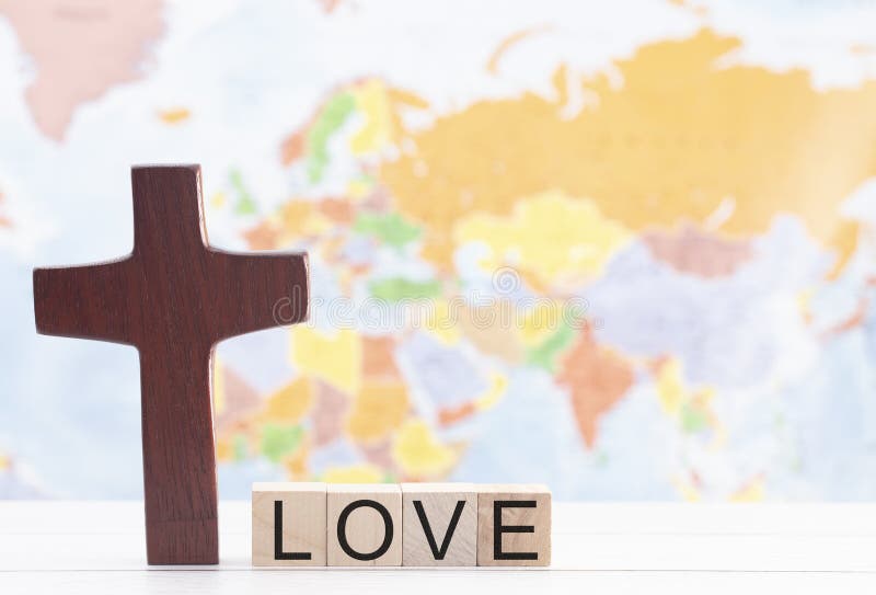 Love and the Cross of Christ with the World Map in the Background Stock ...