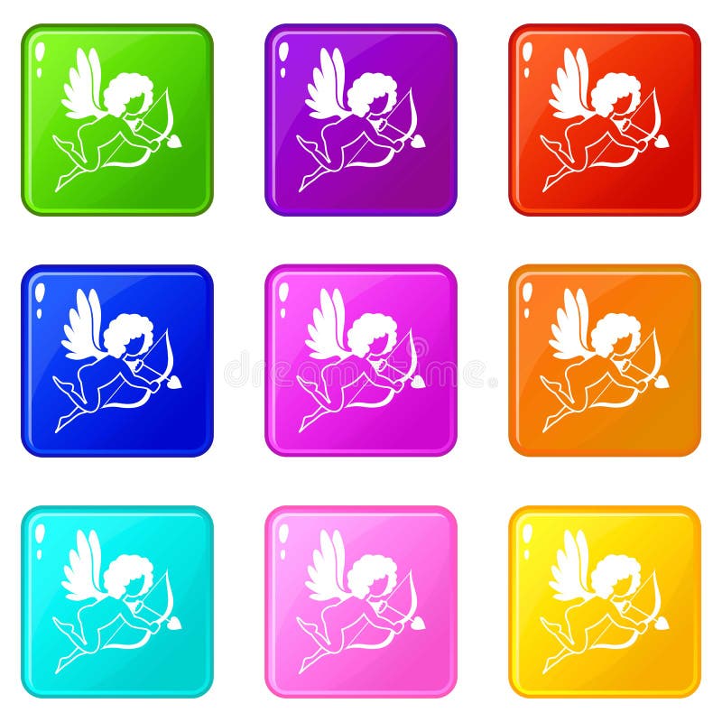 Love Cupid icons 9 set stock vector. Illustration of collection - 96153900
