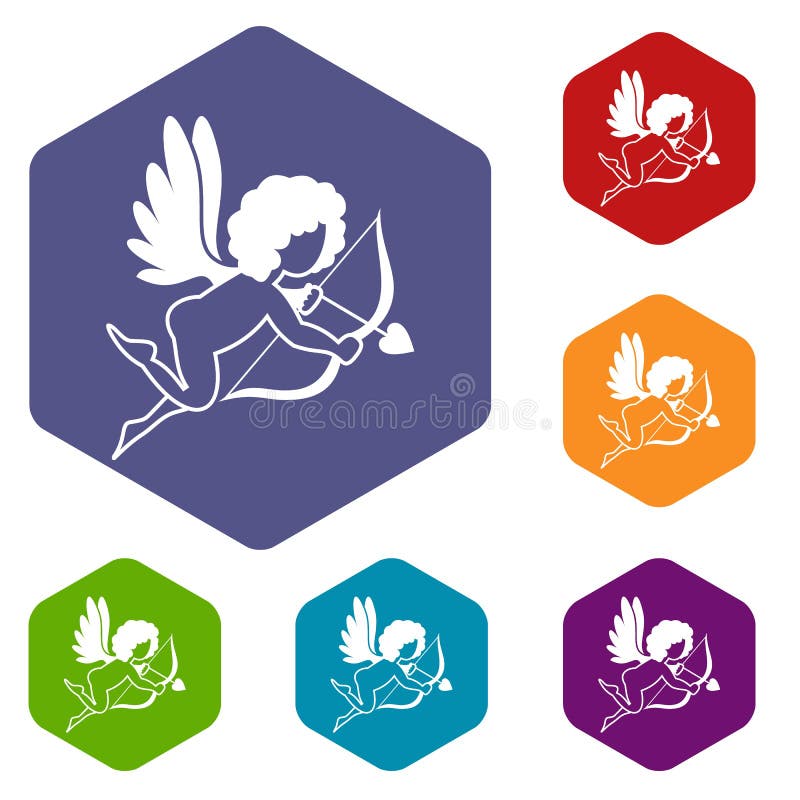 Love Cupid Icons Set Hexagon Stock Vector - Illustration of angel, love ...
