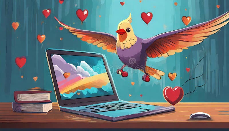 Love, Dating and Technology Concept - Laptop on the Table and Flying ...