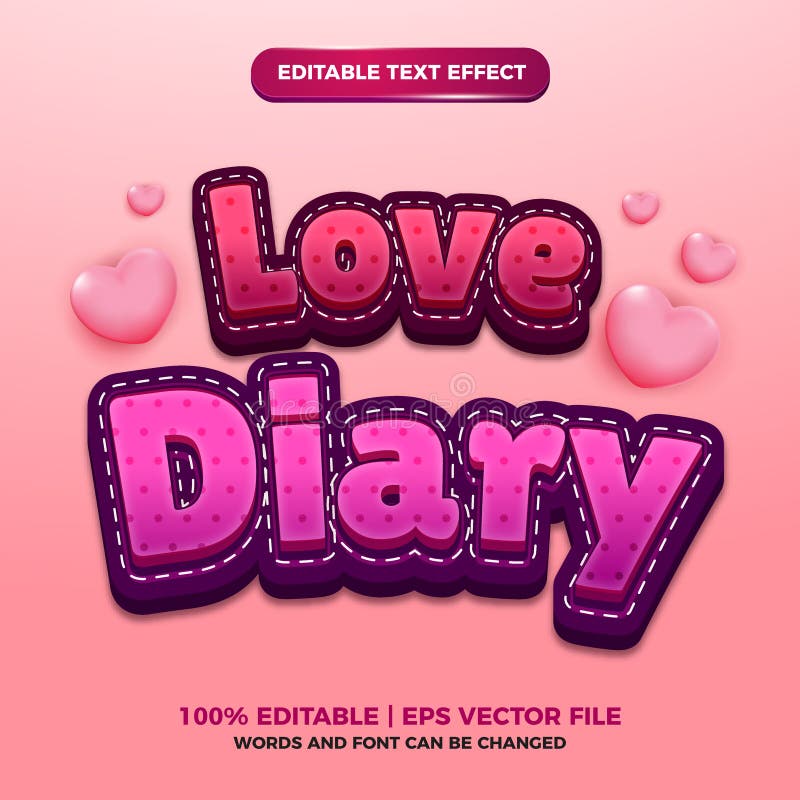 Love Diary Cute Cartoon Editable Text Effect Template Style Stock ...