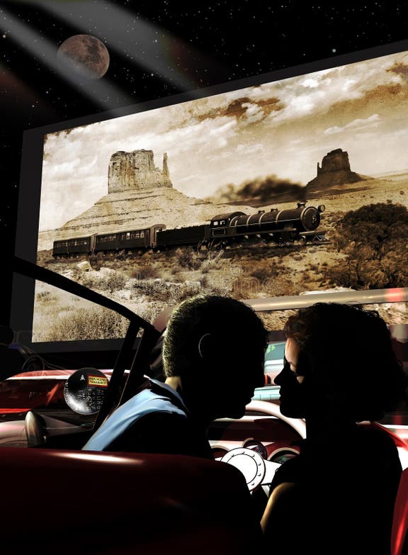 Love in the drive-in stock illustration. Illustration of entertainment ...