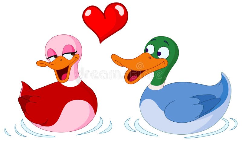 Two Ducks In Love Hand Drawn Cute Illustration Cartoon Minimalism Stock ...