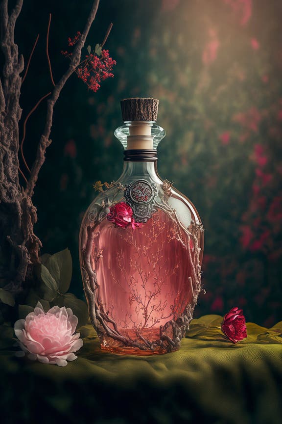 Love Elixir in a Beautiful Red Bottle Close-up Stock Illustration ...
