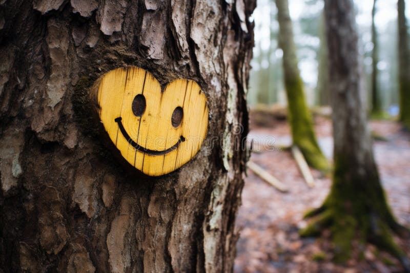 A Love Emoji Symbol Carved into a Tree Bark Stock Photo - Image of ...