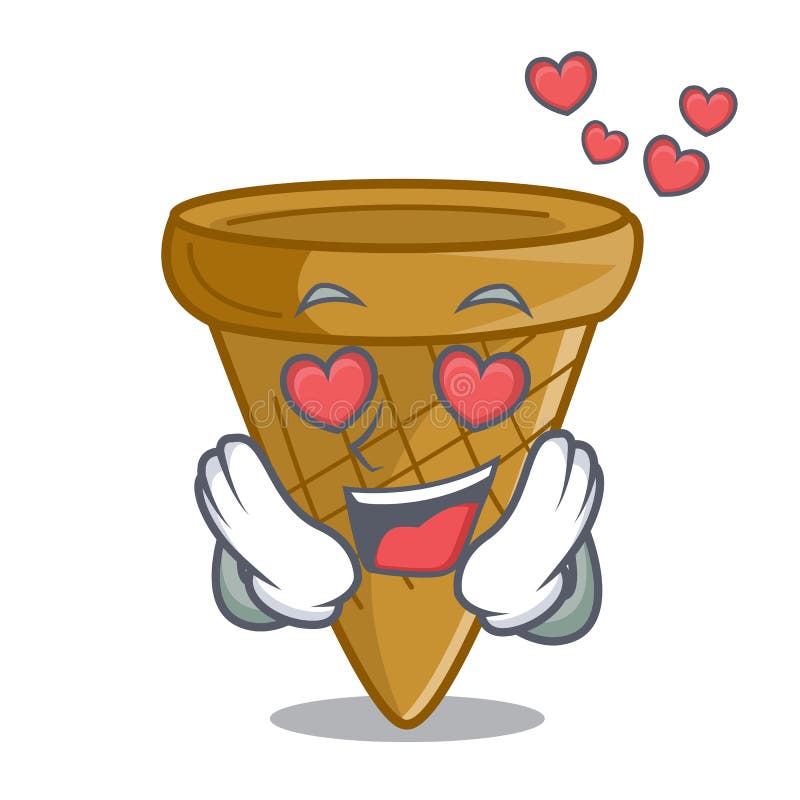 In Love Empty Wafer Cone For Ice Cream Character Stock Vector