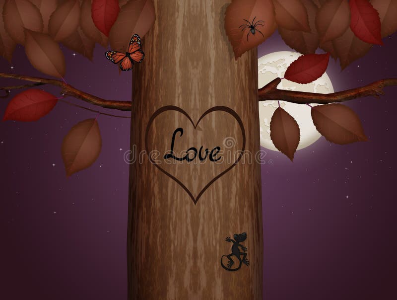 Love Engraving on the Tree Trunk Stock Illustration - Illustration of ...