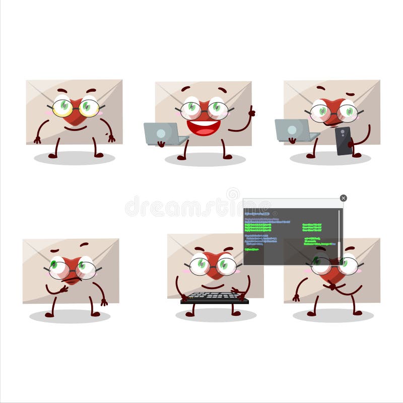 Love Envelope Programmer Cute Cartoon Character with Stock Vector ...